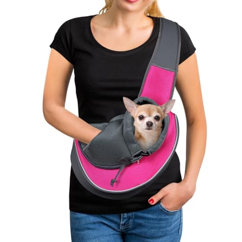 YUDODO Pet Dog Sling Carrier Mesh Hand Free Adjustable Dog Satchel ...