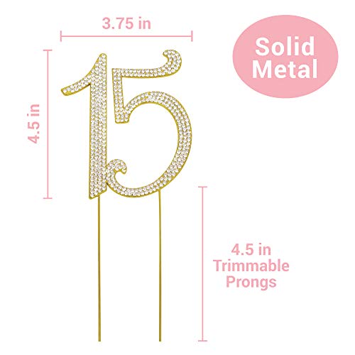 15 Cake Topper - Premium Gold Metal - 15th Birthday or Anniversary ...