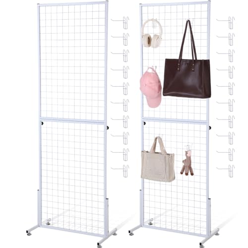 Therwen 2 Pack Grid Wall Panel Wire Grid Display Stand with 40 Hooks ...