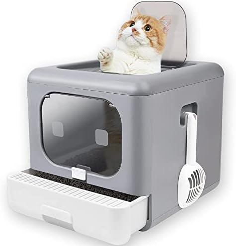 DOA Cat Litter Box Foldable Top Entry Litter Box with Cat Litter Scoop ...