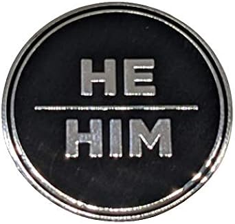 Amazon.com: He Him Black and Silver Circular Hard Enamel Pronoun Pin ...