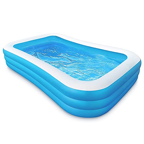 Inflatable 10 Foot Family Pool, Blow Up Full-Sized Rectangular Swimming ...