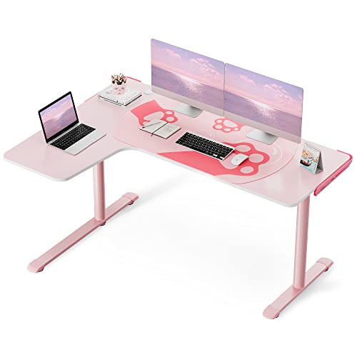 EUREKA ERGONOMIC Pink L Shaped Gaming Desk, 60 Inch Large Home Office ...
