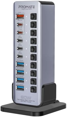 Promate 14-In-1 Multiport 60W USB-C Tower Hub, with (3) 5Gbps USB-C ...