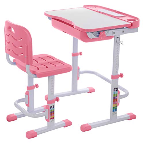 Kids Functional Desk and Chair Set, Height Adjustable Children School ...