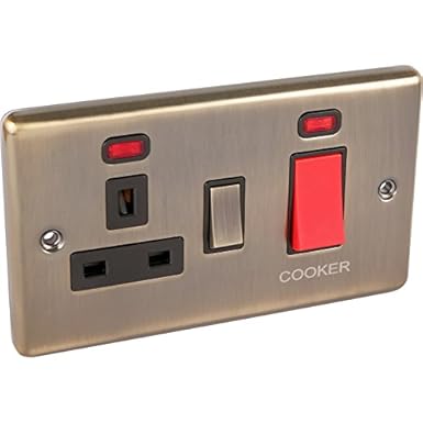 Antique Brass 45a Double Cooker Switch with 13a Socket (Windsor ...