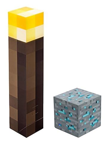 ThinkGeek Minecraft Light-Up Torch and Diamond Ore Set - for Fans of ...