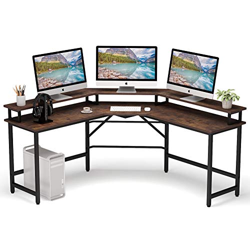 Tribesigns L Shaped Desk with Monitor Stand Riser, Modern Computer ...