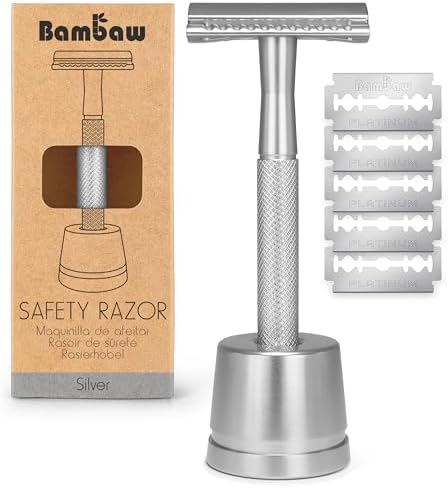 Bambaw Metal Safety Razor Silver with Safety Razor Stand | Wet Razor ...