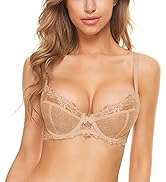 Wingslove Women's Sexy 1/2 Cup Lace Bra Balconette Mesh Underwired Demi Shelf Bra Unlined See ...