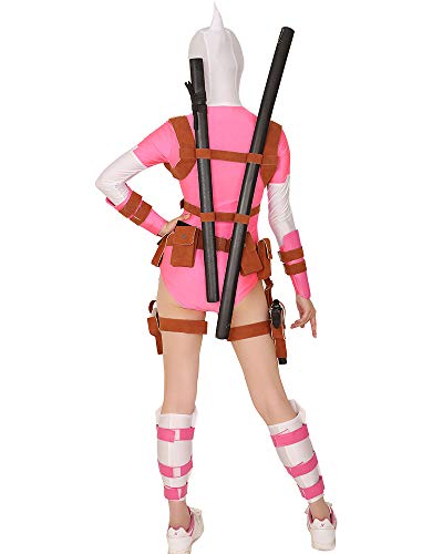Miccostumes Women's Pink White Pool Cosplay Costume Bodysuit With Belt ...
