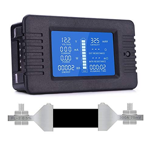 DC Electricity Usage Monitor, DC 0-200V 0-300A LCD Display Digital Current Voltage Power Energy ...