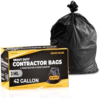 Contractor Trash Bags 42 Gallon - Pack Of 20 Black Garbage Bags 32” X ...