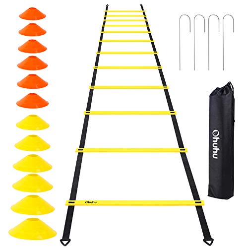 Ohuhu Agility Ladder Speed Agility Training Ladder with 4 Steel Stakes & Carrying Bag, 12-Rung ...