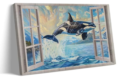 Lnzinro Orca Wall Art Ocean Animal Canvas Wall Decor Prints,Framed ...