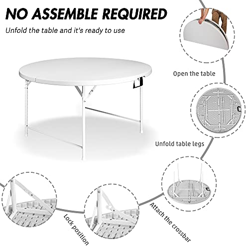 Vilobos 4.4 Foot Round Folding Table, 53” Round Card Table Portable ...