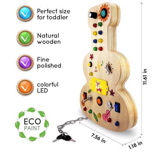 Wooden Montessori Musical Busy Board for Toddlers for 3-5 Year-Old with ...