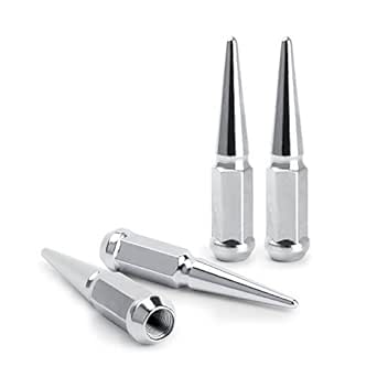 Amazon.com: 14 mm x 1.5 Wheel Spike Lug Nuts, 4 x Silver M14x1.5 Lug Nut, Cone/Conical Bulge ...