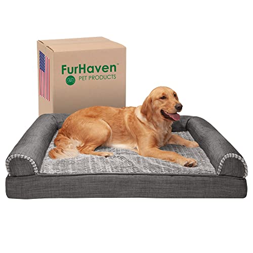 Furhaven Cooling Gel Dog Bed for Large Dogs w/ Removable Bolsters & Washable Cover, For Dogs Up ...