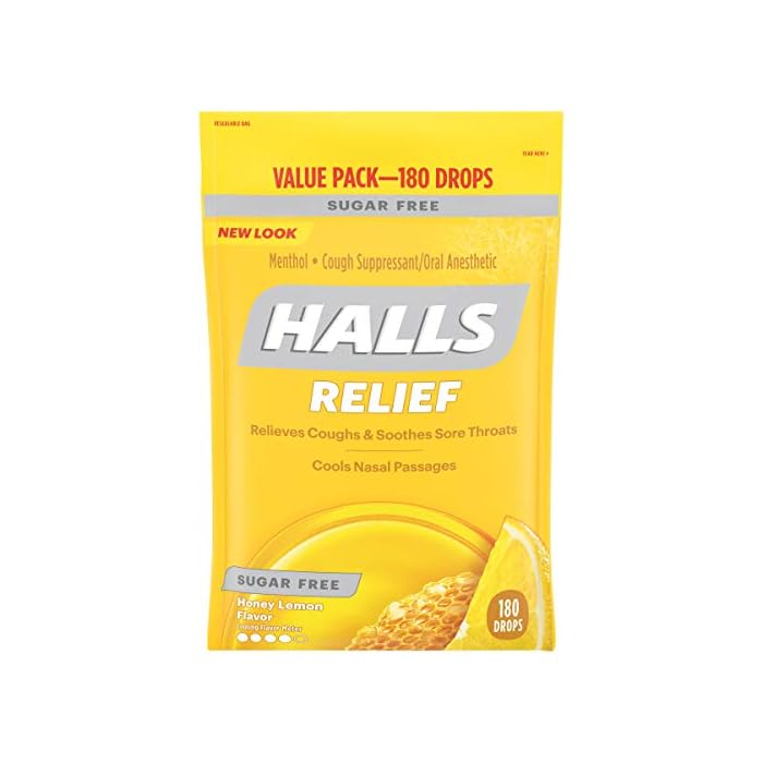 HALLS Relief Honey Lemon Sugar Free Cough Drops, Value Pack, 180 Drops