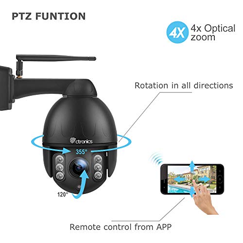 Ctronics PTZ Camera Outdoor,1080P WiFi Security IP Camera, 355° Pan 120 ...