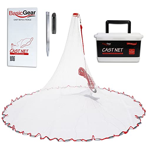 BasicGear Cast Net | Zinc Iron, 4ft Radius, 1/4 inch Mesh for ...