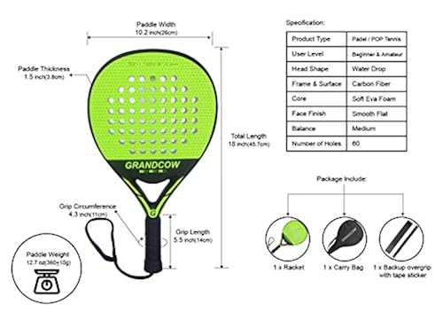 cheap buying online Padel Racket Carbon Fiber Power Lite Pop Tennis ...