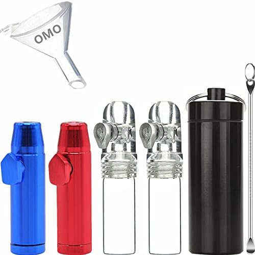 OMO Snuff Kit 2 Glass Snuff Bullet(White)2 Metal Snuff Bullet(Blue Red ...