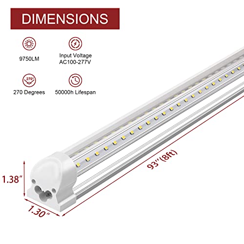 Kihung 8ft LED Shop Light Fixture, V Shape T8 LED Tube Light, 6000K ...