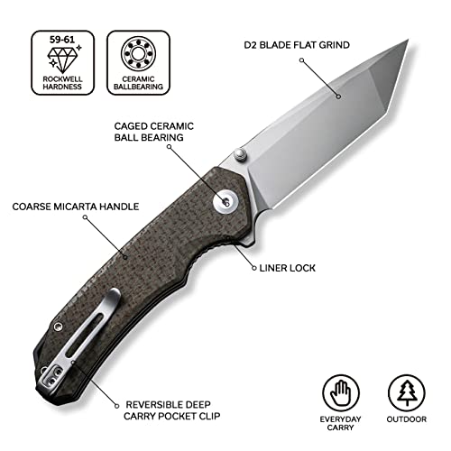 CIVIVI Brazen Pocket Knife,3.5-Inch Folding Knife Tanto D2 Blade ...
