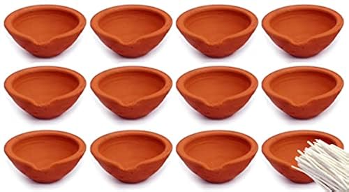 SATVIK Handmade Clay Diya 12 Pc Set. Traditional Terracotta Natural ...