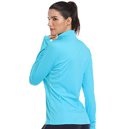 HISKYWIN Womens UPF 50+ Sun Protection Tops Long Sleeve Half-Zip Thumb Hole Outdoor Performance ...