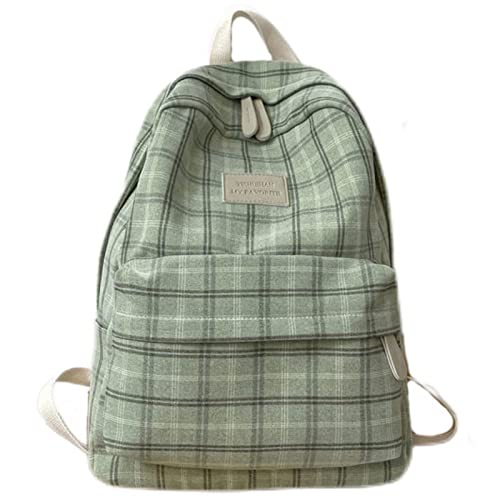 MadGrandeur Aesthetic Backpack Kawaii Plaid Backpack Sage Green ...