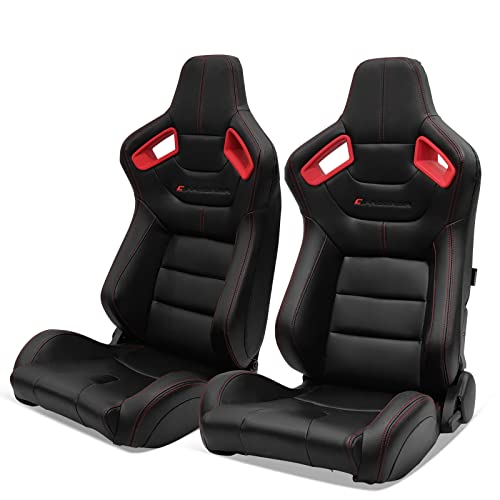 IKON MOTORSPORTS, Universal Racing Seats Pair with Dual Sliders, Black ...