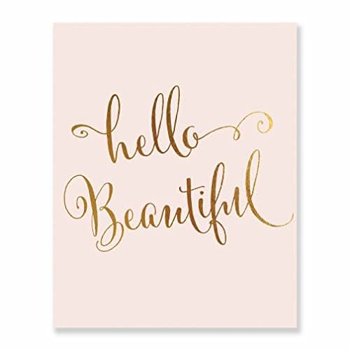 Amazon.com: Hello Beautiful Blush Pink and Gold Foil Print Wall Decor ...