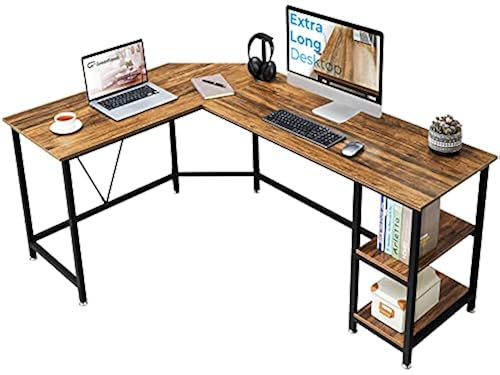 GreenForest L Shaped Corner Computer Desk 65.7 inch with Storage Shelf ...