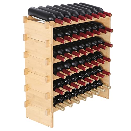 VEVOR 48 Bottle Stackable Modular Wine Rack, 6-Tier Solid Bamboo Wood ...