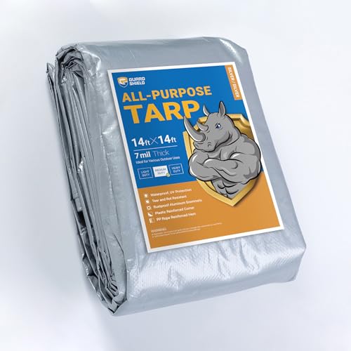 GUARD SHIELD Silver Tarp Waterproof 14x14 Feet Medium Duty All Purpose ...