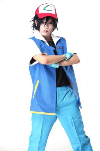 Buy Pokemon Ash Ketchum Costume Cosplay and Wig Full Suit Royal Blue ...