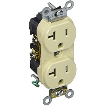 Leviton TBR20-I 20-Amp 125-Volt NEMA 5-20R, 2P, 3W, Tamper-Resistant, Duplex Receptacle, Ivory ...