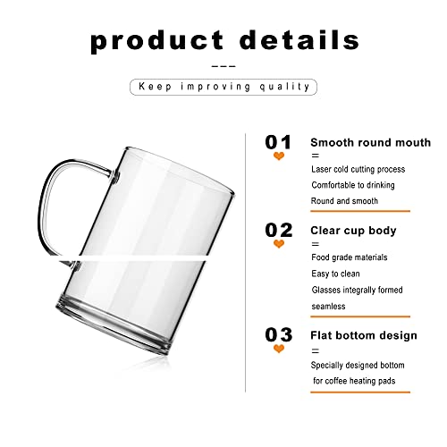 LUXU Glass Coffee Mugs Set of 2,Large Wide Mouth Mocha Hot Beverage ...