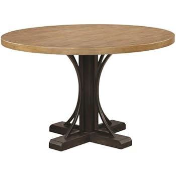 Amazon.com - Bishop Round Pedestal Dining Table Drifted Pine and Black ...