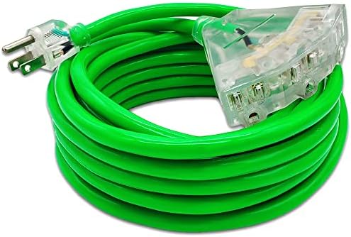 25 ft - 14 Gauge Heavy Duty 3-Outlet Lighted SJTW Indoor/Outdoor Green ...