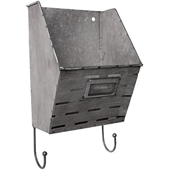 Amazon.com: Galvanized Metal Wall Pocket with Hooks - 13 x 7 Inches ...