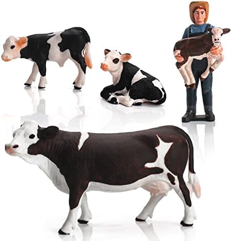Realistic 4 PCS Cows Farm Animal Set Simmental Cow Holstein Calf Lying ...