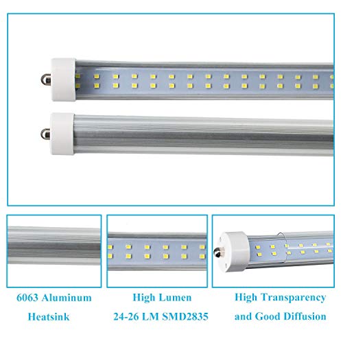 T8/T10/T12 8FT LED Tube Light, Single Pin FA8 Base, 72W 7200LM, 6000K ...