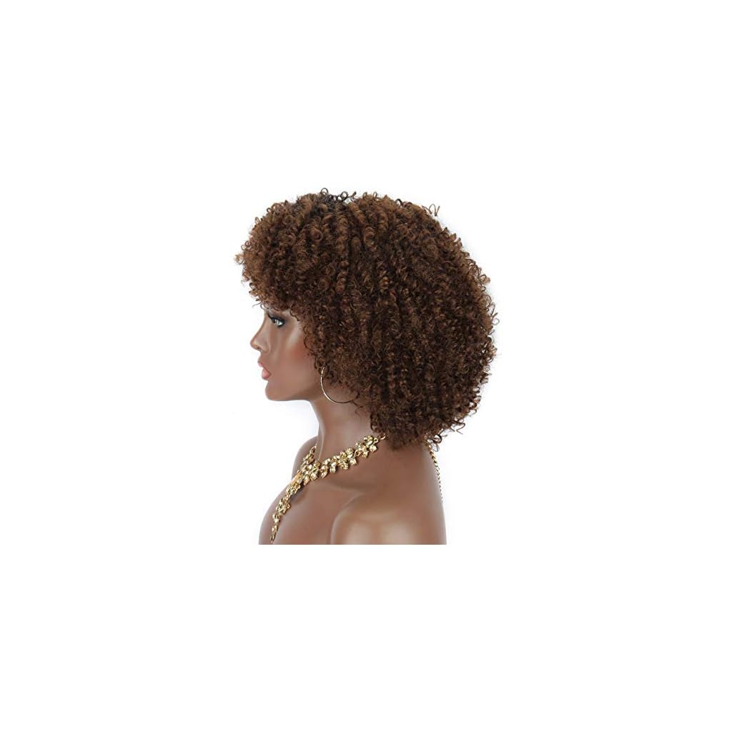 Kalyss Short Kinky Curly Wigs for Women Ombre Brown with Black Roots ...