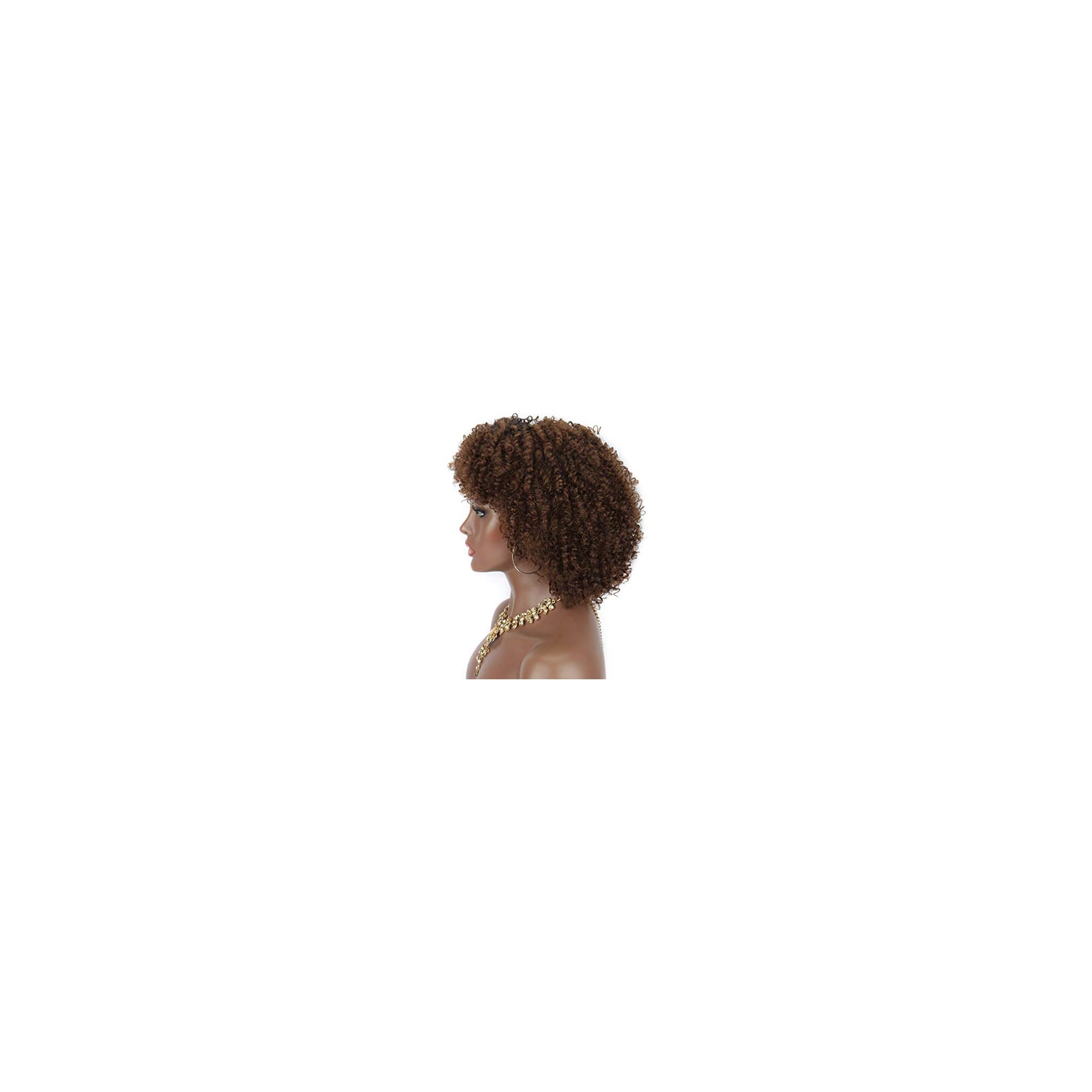 Kalyss Short Kinky Curly Wigs for Women Ombre Brown with Black Roots ...