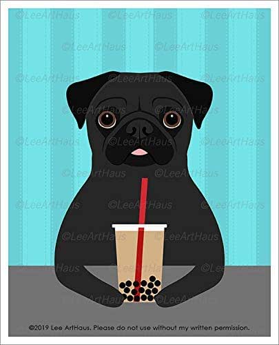 Amazon.com: 813D - Black Pug Dog Drinking Boba Bubble Tea UNFRAMED Wall ...