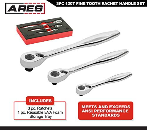ARES 42067 – 120 Tooth Ratchet Set – 1/4-Inch, 3/8-Inch, and 1/2-Inch ...